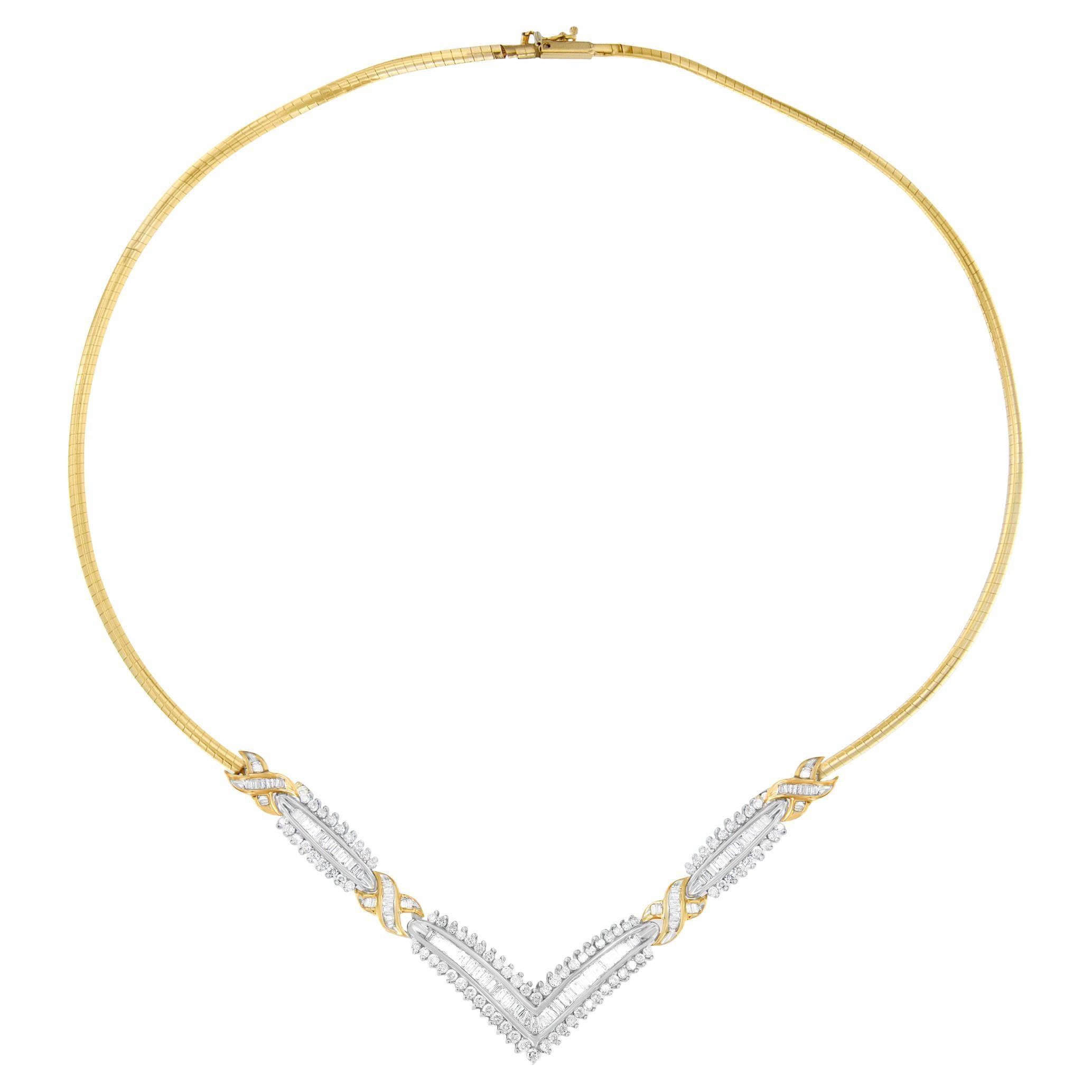 14K Yellow and White Gold 3.00 Carat Diamond "V" Shape Necklace at ...