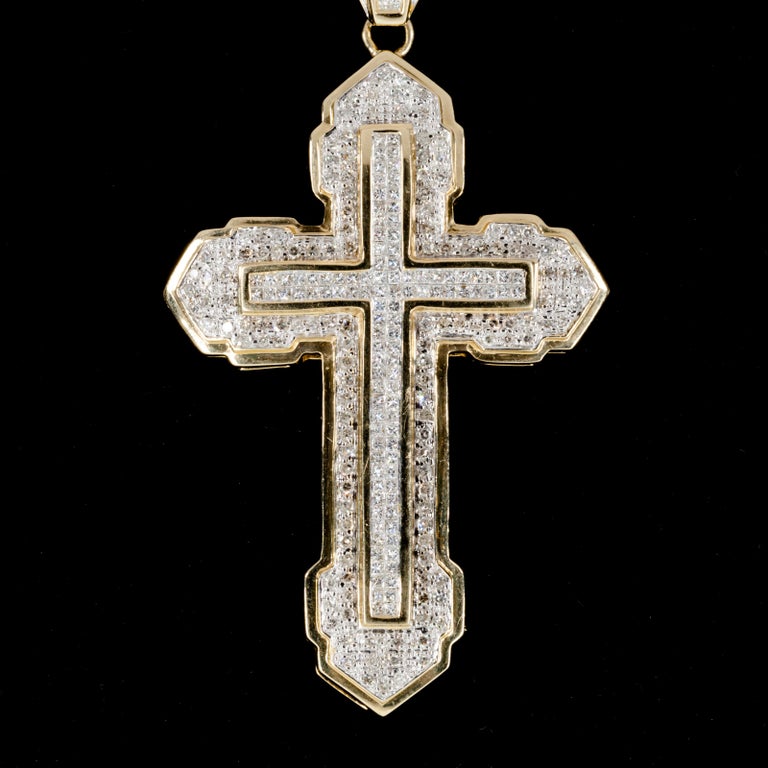 14k Yellow and White Gold 6 Carats Diamond Cross Pendant For Sale at ...