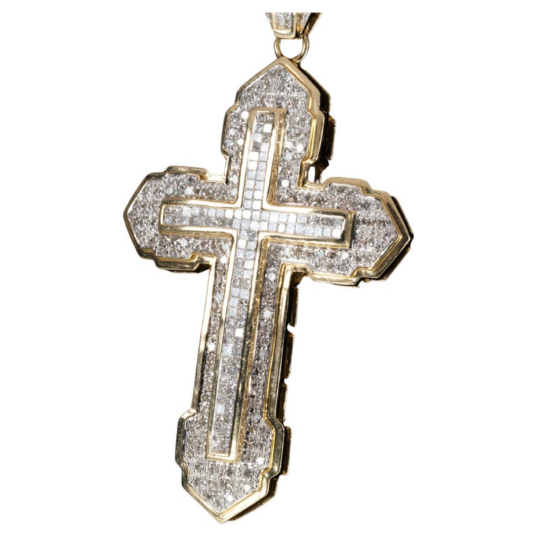 14k Yellow and White Gold 6 Carats Diamond Cross Pendant For Sale at ...