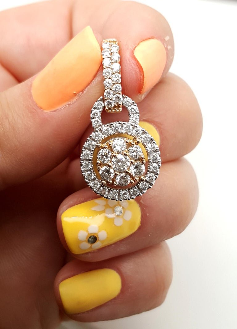 14K Yellow and White Gold Cluster Diamond Pendant with Halo and Diamond ...