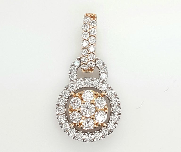 14K Yellow and White Gold Cluster Diamond Pendant with Halo and Diamond ...