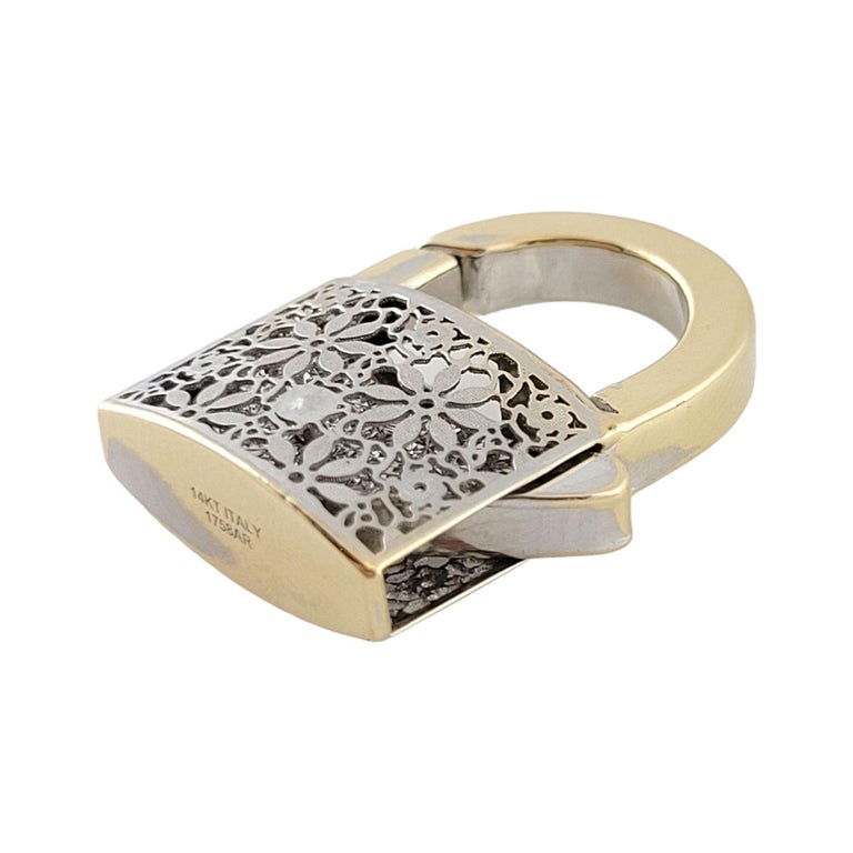 14k Yellow and White Gold Flower Lock Charm For Sale at 1stDibs
