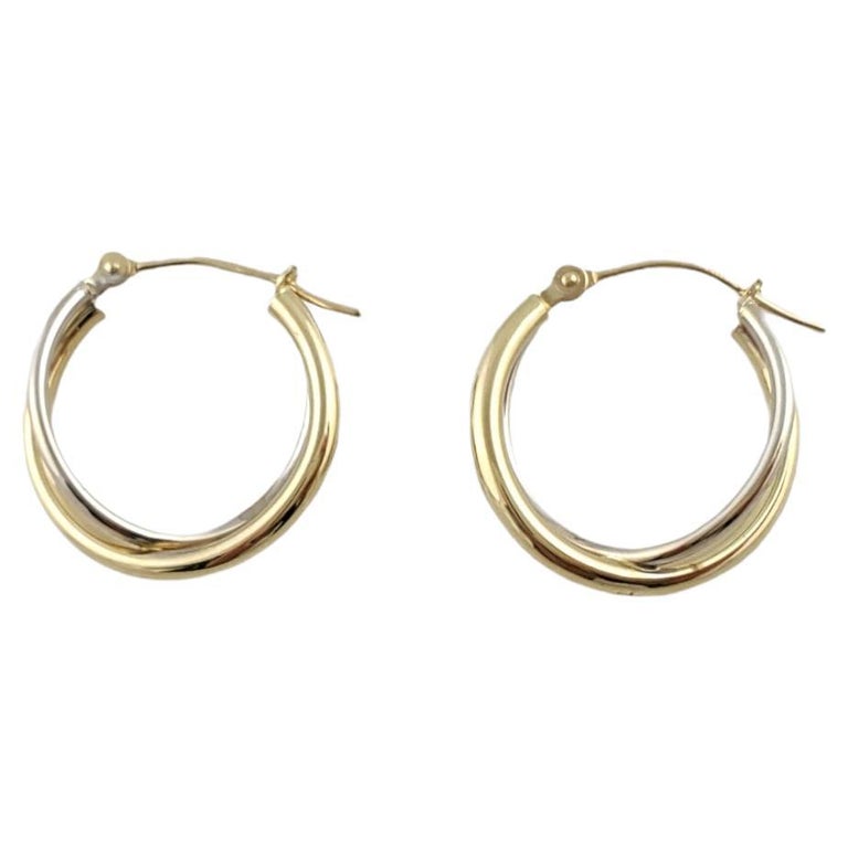 14K Yellow and White Gold Hoops For Sale at 1stDibs