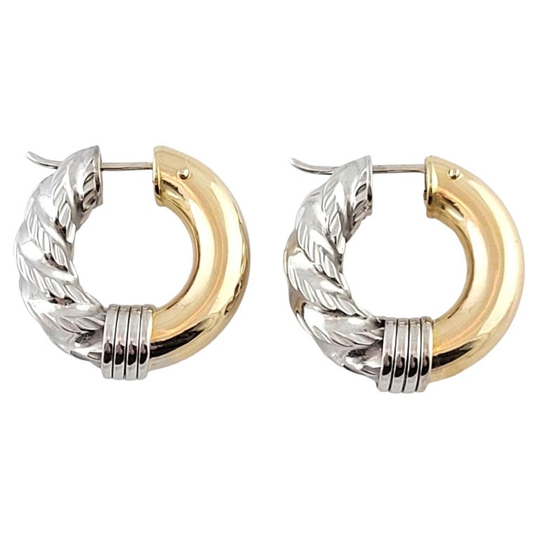 14k Yellow and White Gold Two Tone Hoops For Sale at 1stDibs