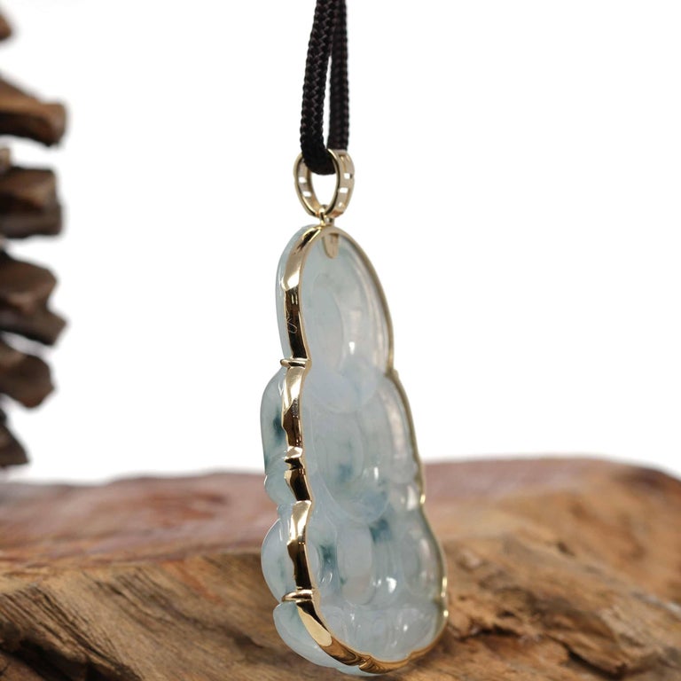 14k Yellow "Goddess of Compassion" Genuine Burmese Jadeite Jade Guanyin ...