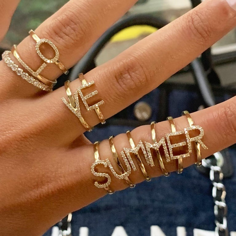 14K Yellow Gold 0.05ct Diamond Initial A Ring for Her For Sale at 1stDibs