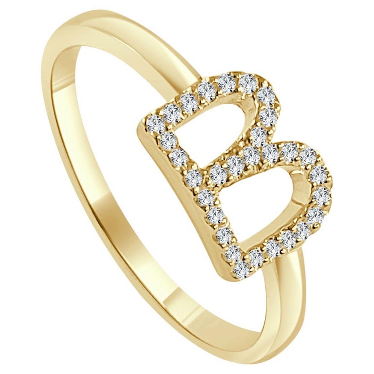 14K Yellow Gold 0.05ct Diamond Initial B Ring for Her For Sale at 1stDibs