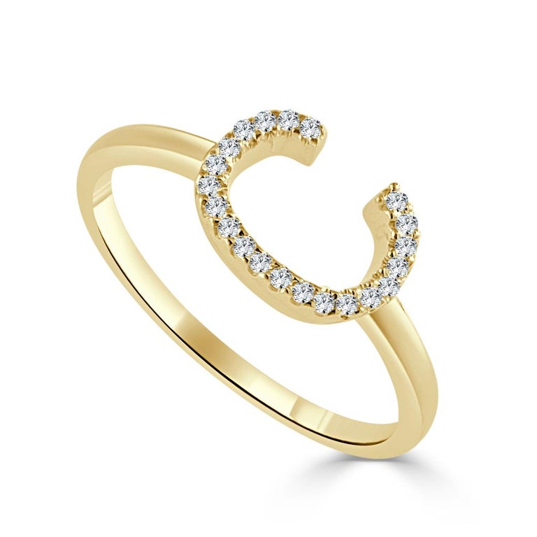 14K Yellow Gold 0.05ct Diamond Initial C Ring for Her For Sale at 1stDibs