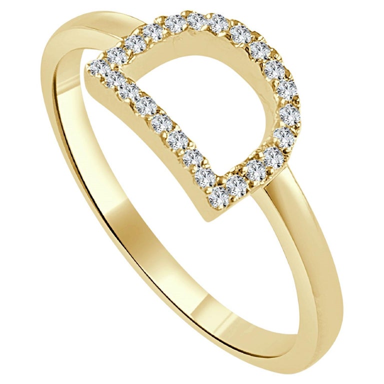14K Yellow Gold 0.05ct Diamond Initial D Ring for Her For Sale at 1stDibs