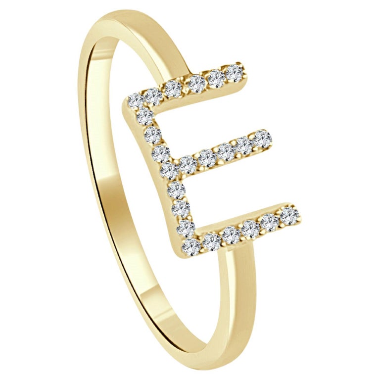 14K Yellow Gold 0.05ct Diamond Initial E Ring for Her For Sale at 1stDibs