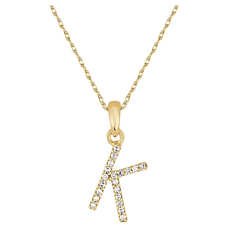 14k Yellow Gold 0.06 Carat Diamond Initial Pendant Necklace, Initial K ...