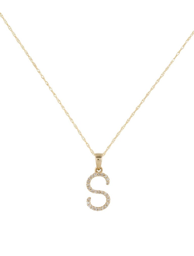 14k Yellow Gold 0.06 Carat Diamond Initial Pendant Necklace, Initial S ...