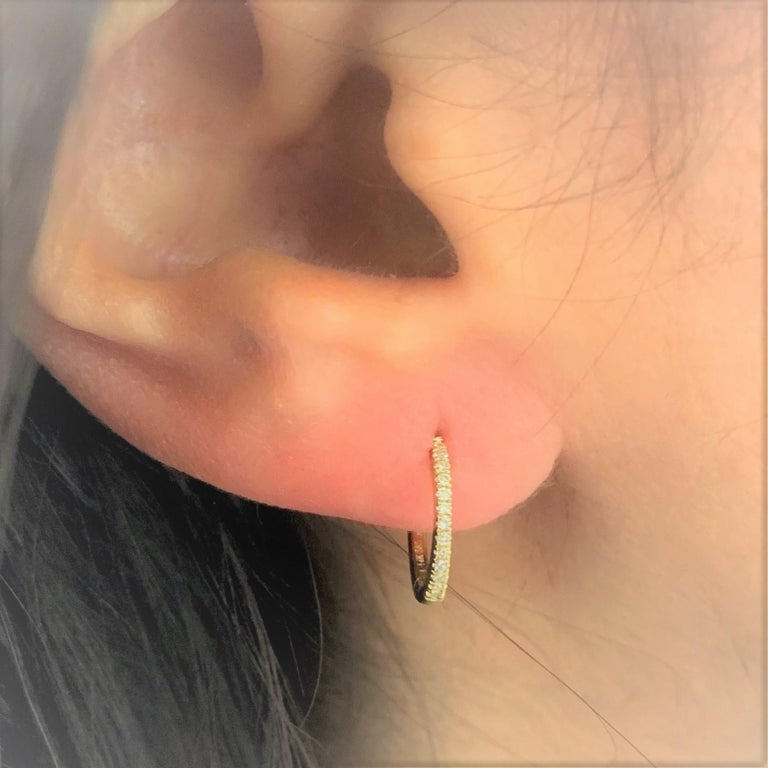 14 Karat Yellow Gold 0.07 Carat Diamond Huggie Hoop Earrings For Sale ...