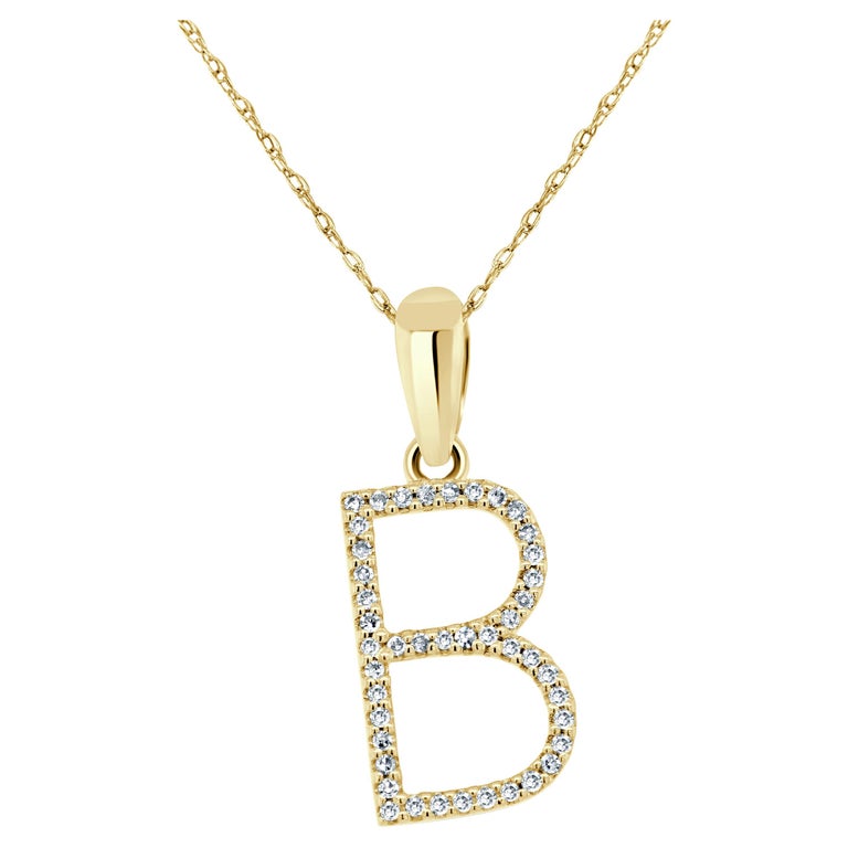 14K Yellow Gold 0.10ct Diamond Initial B Pendant for Her For Sale at ...