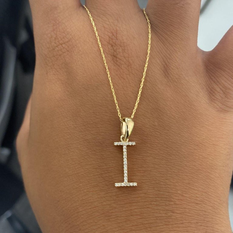 14K Yellow Gold 0.10ct Diamond Initial i Pendant for Her For Sale at ...