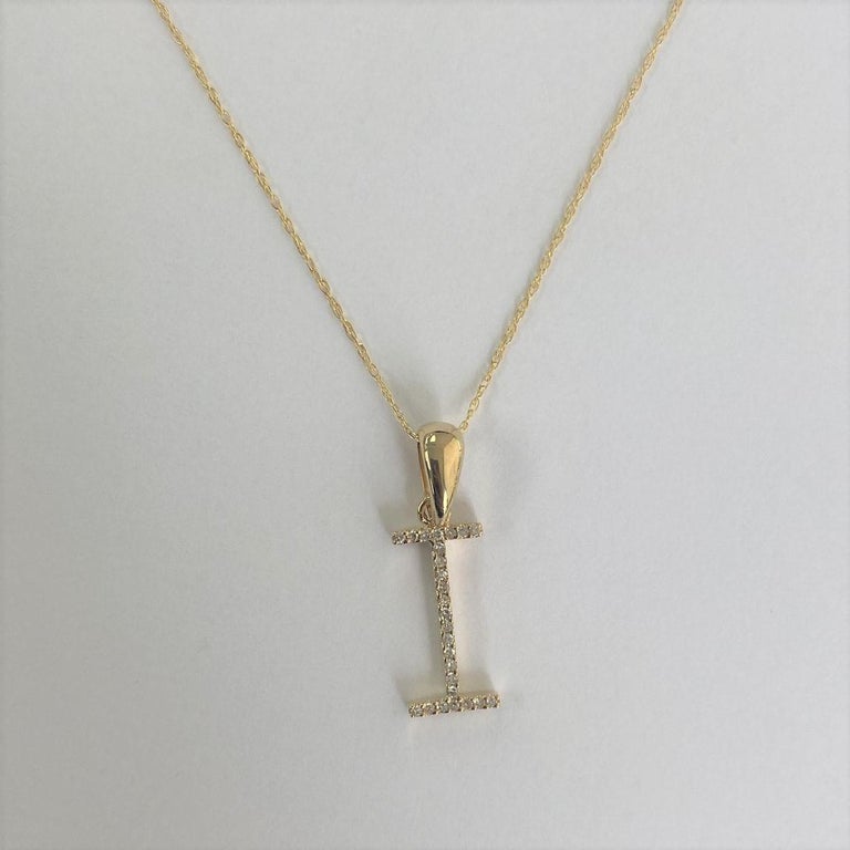 14K Yellow Gold 0.10ct Diamond Initial i Pendant for Her For Sale at ...
