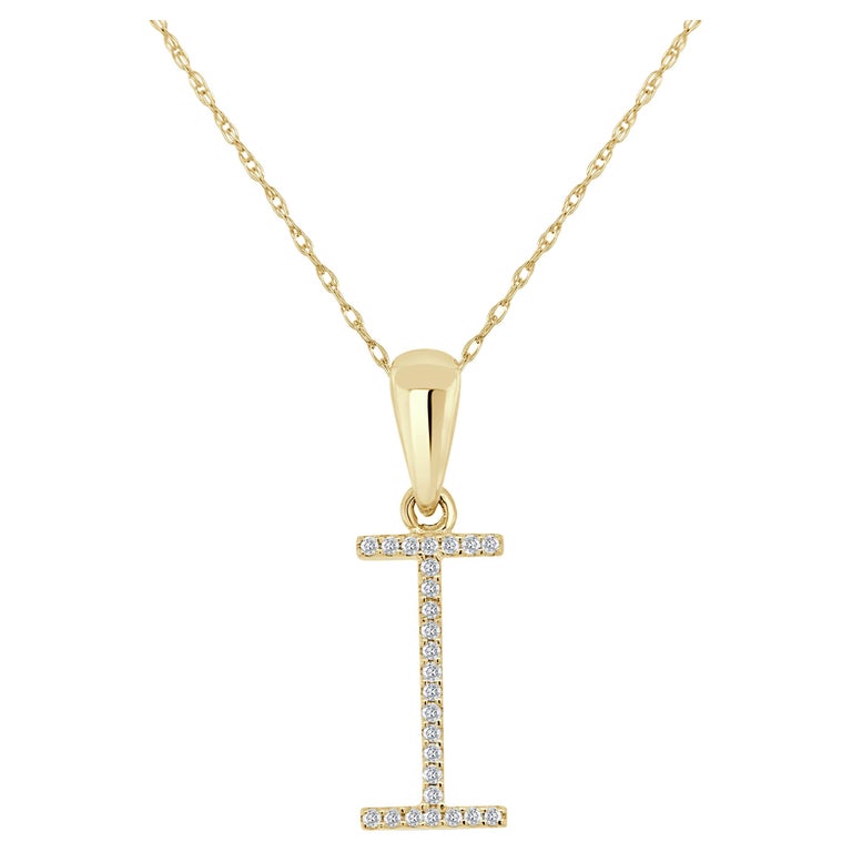 14K Yellow Gold 0.10ct Diamond Initial i Pendant for Her For Sale at ...