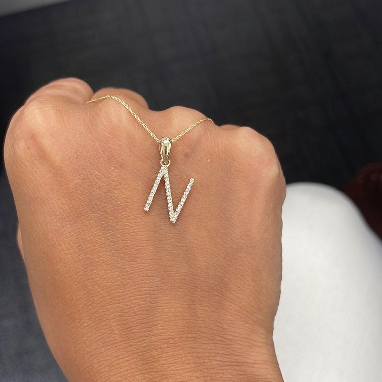14K Yellow Gold 0.10ct Diamond Initial N Pendant for Her For Sale at ...