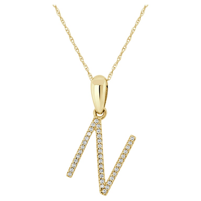 14K Yellow Gold 0.10ct Diamond Initial N Pendant for Her For Sale at ...