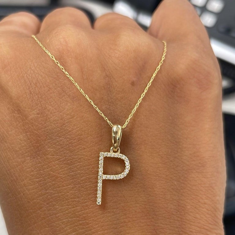 14K Yellow Gold 0.10ct Diamond Initial P Pendant for Her For Sale at ...