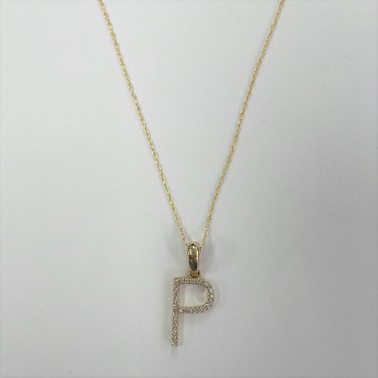 14K Yellow Gold 0.10ct Diamond Initial P Pendant for Her For Sale at ...