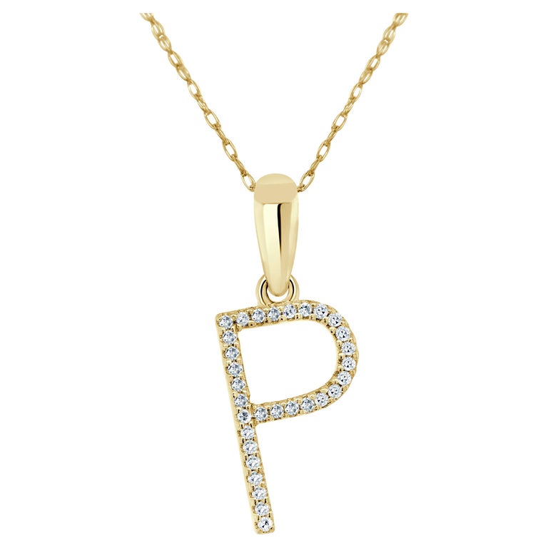 14K Yellow Gold 0.10ct Diamond Initial P Pendant for Her For Sale at ...