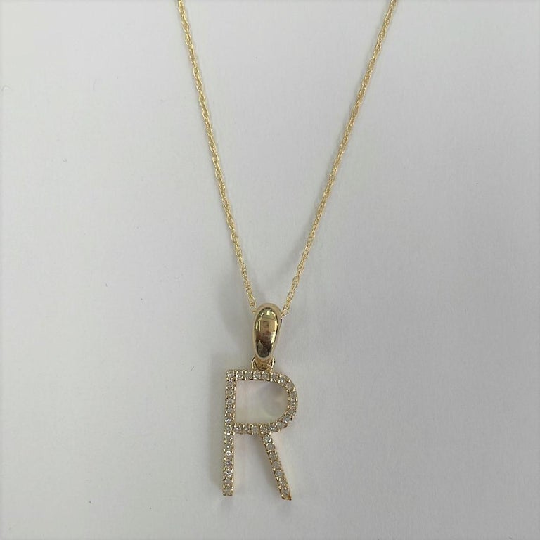 14K Yellow Gold 0.10ct Diamond Initial R Pendant for Her For Sale at ...