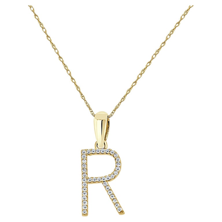 14K Yellow Gold 0.10ct Diamond Initial R Pendant for Her For Sale at ...