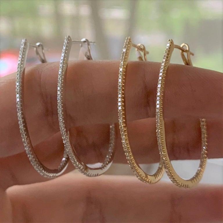 14K Yellow Gold 0.37 Carat Diamond Pear Hoop Earrings For Sale at 1stDibs