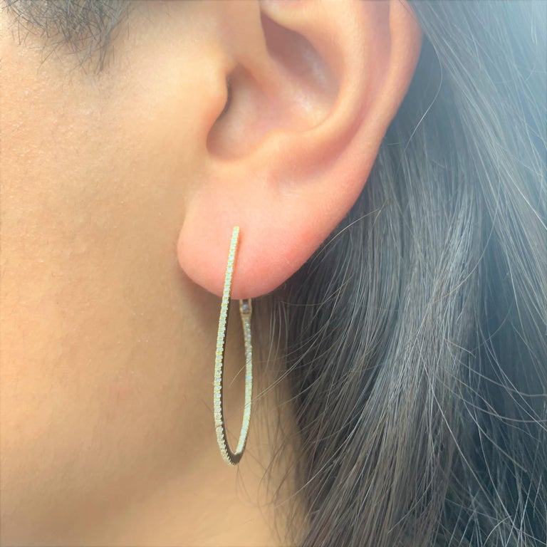 14 Karat Yellow Gold 0.43 Carat Diamond Pear Shape Hoop Earrings For ...