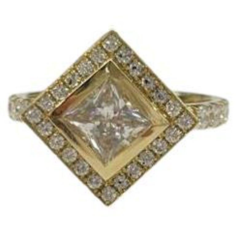 14K Yellow Gold 0.74ct Princess Cut Diamond Ring For Sale at 1stDibs