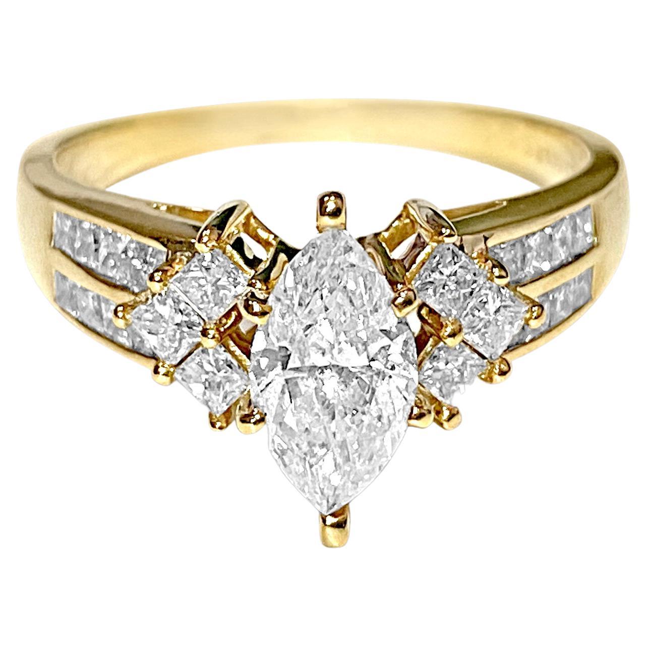 14k Yellow Gold Marquise Cut Diamond Ring 1.03cts For Sale at 1stDibs