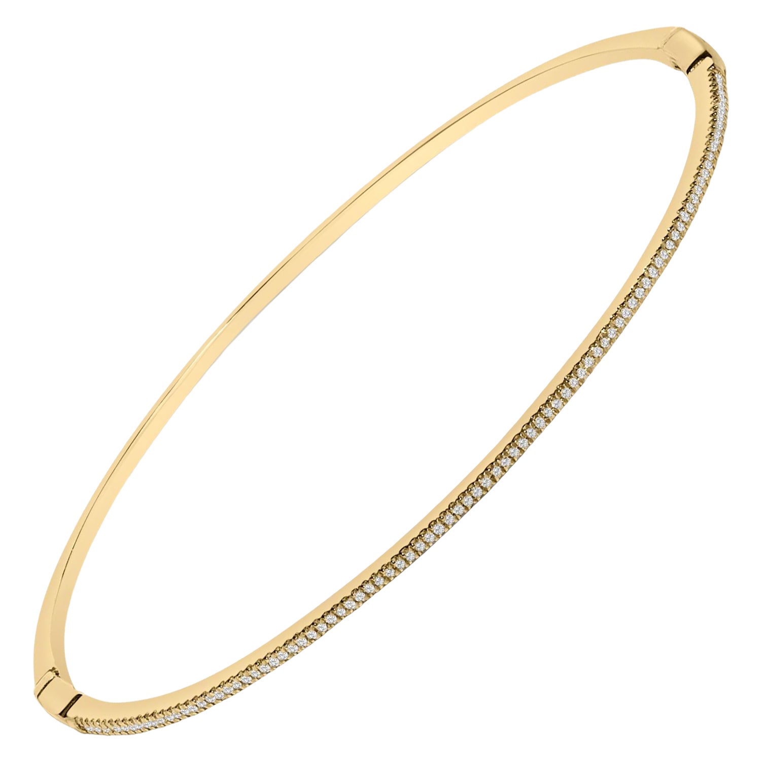 14K Yellow Gold 2.20ct Round Diamond Double Row Bangle, Modern Design ...