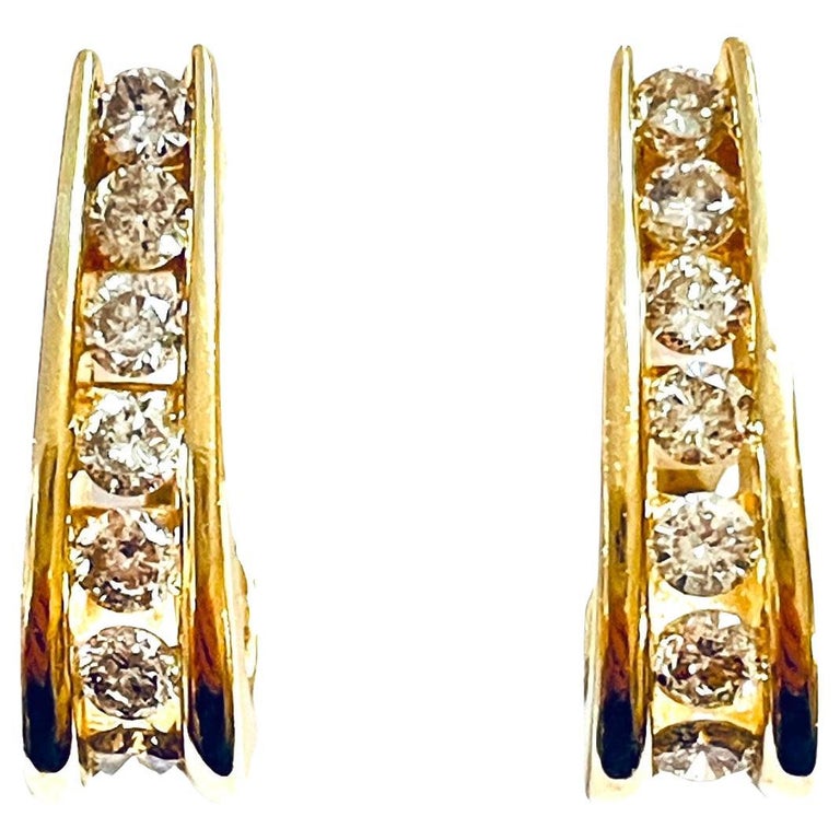 14k Yellow Gold 1.5 Ct Brilliant Diamond Channel Omega Back Earrings w ...