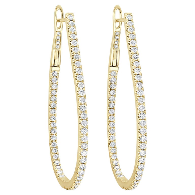 14K Yellow Gold 1.50ct Diamond P/S Hoop for Her For Sale at 1stDibs