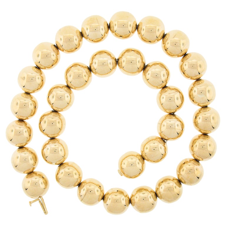 14k Yellow Gold Polished Finish Ball Bead Link Statement Necklace For ...