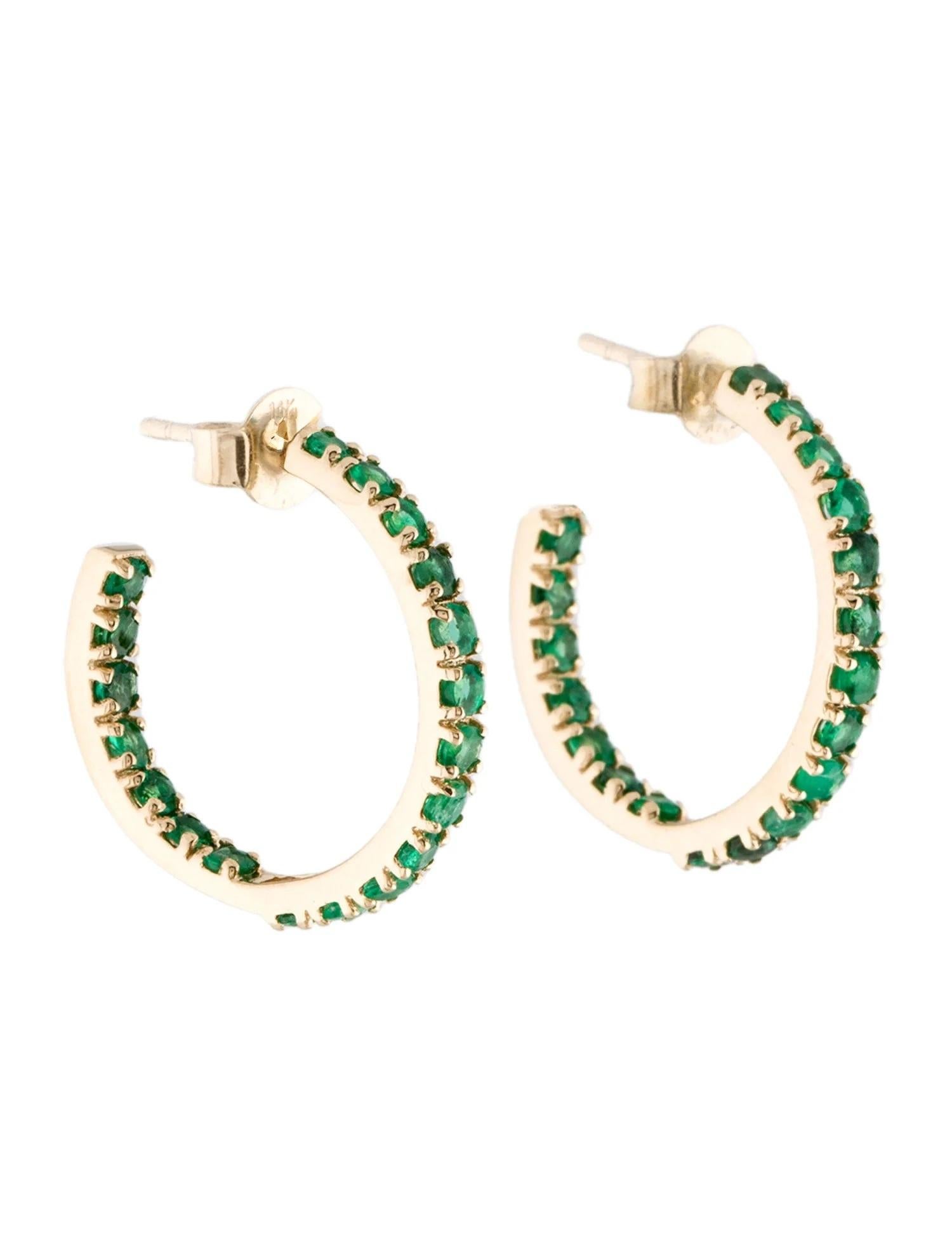 14K Yellow Gold 1.79ctw Emerald Inside-Out Hoop Earrings, Faceted Round Emerald For Sale at 1stDibs