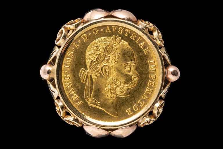 14k Yellow Gold 1915 Austria 4 Ducat Style Coin Ring For Sale at 1stDibs
