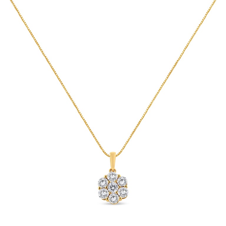 14K Yellow Gold 2.0 Carat Diamond 7 Stone Flower Cluster Pendant ...