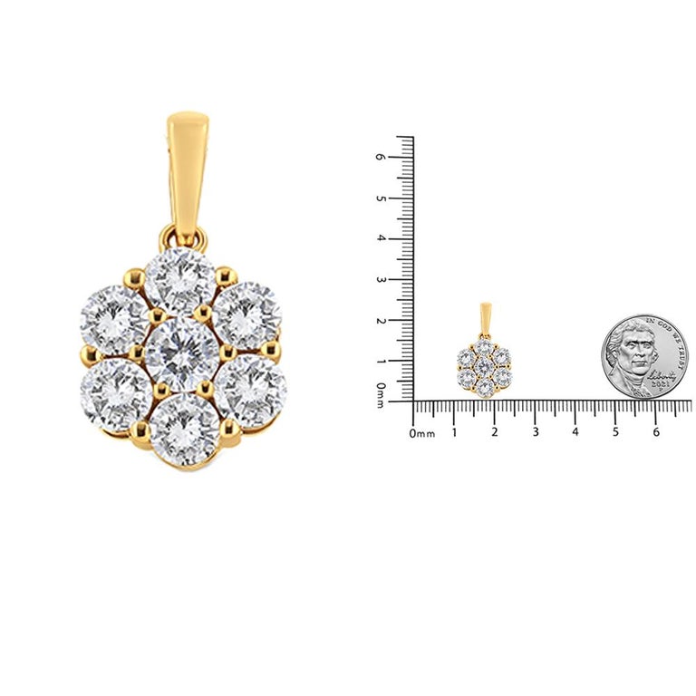 14K Yellow Gold 2.0 Carat Diamond 7 Stone Flower Cluster Pendant ...