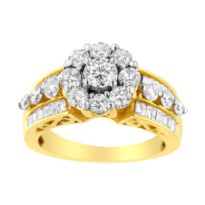 14k Yellow Gold 2 0 Cttw Brilliant Round Cut And Baguette Diamond Ring