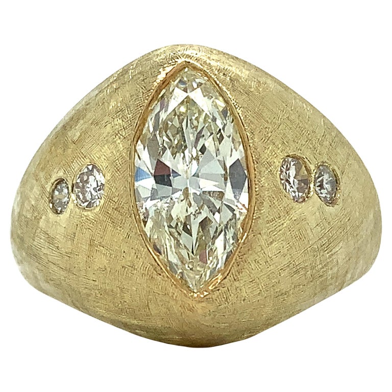 14k Yellow Gold 2.11CT Marquise Cut Diamond W/ Round Diamond Crosshatch ...