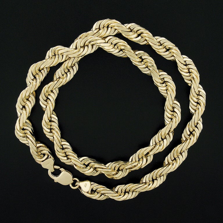 14k Yellow Gold Large Solid Rope Link Chain Necklace 198G For Sale at ...