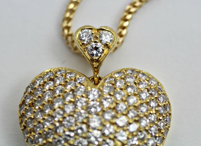 14 Karat Yellow Gold 2.50 Carat Puff Pave Diamond Heart For Sale at 1stDibs