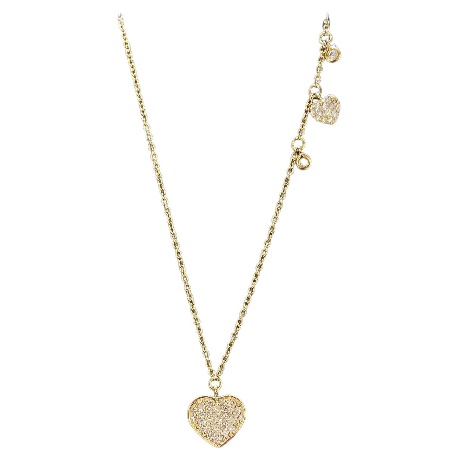 14K Yellow Gold .28 CTW Diamond Heart with Heart Station Necklace For ...