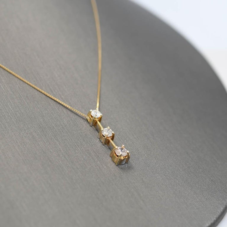 14k Yellow Gold 3-Diamond Pendant Necklace .75TDW, 3g For Sale at 1stDibs