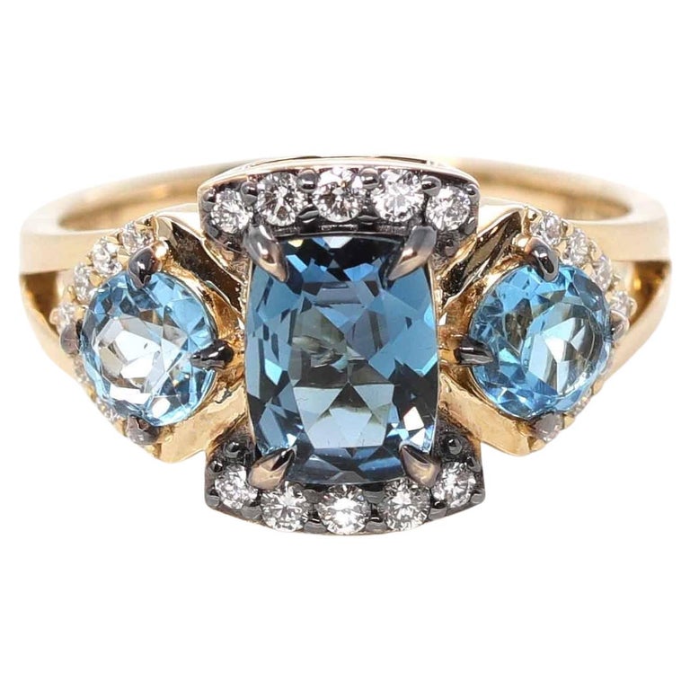 14k Yellow Gold 3 Stone Natural AAA 3ct Topaz Ring with 1/3 Cttw ...