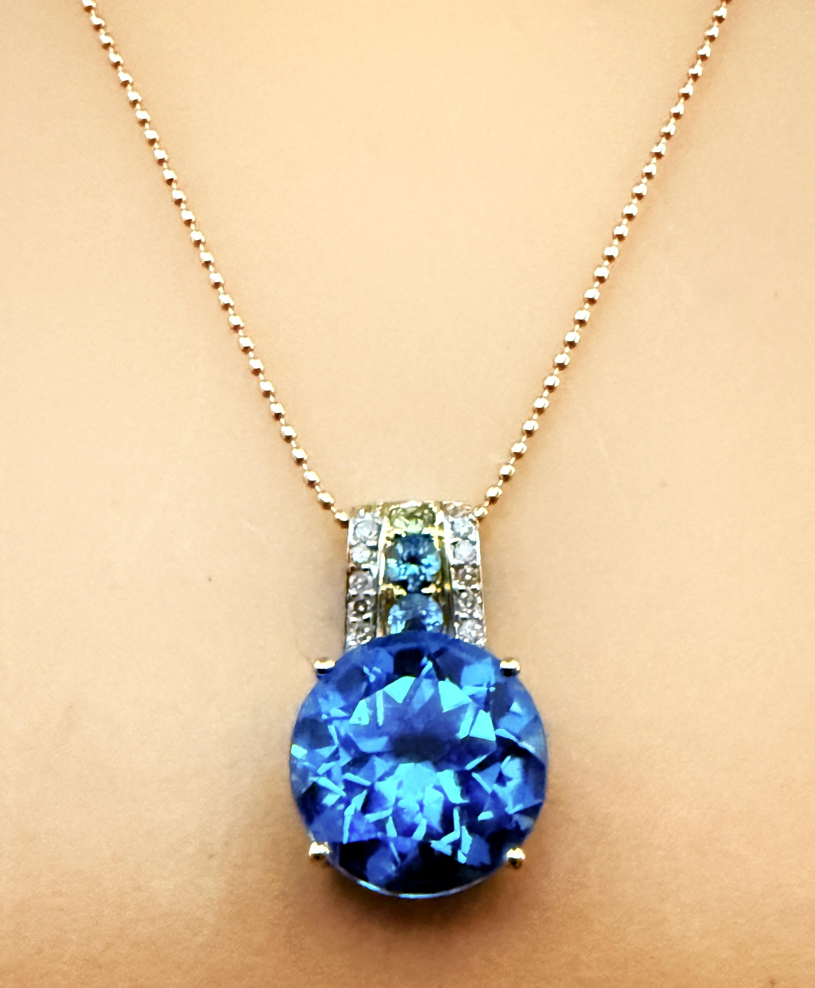 14k Yellow Gold 5 Carat Topaz, Peridot and Diamond Pendant Necklace at ...