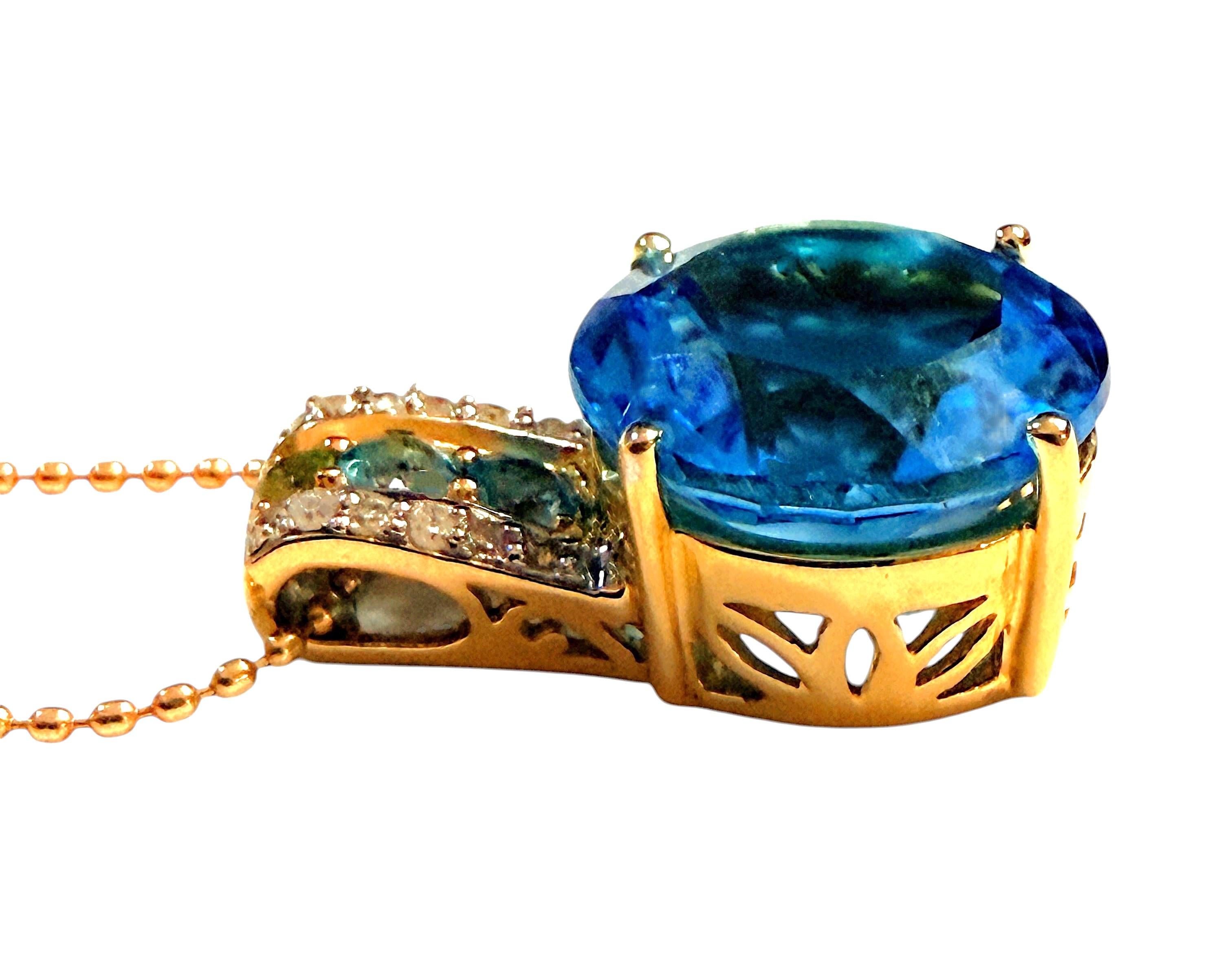 14k Yellow Gold 5 Carat Topaz, Peridot and Diamond Pendant Necklace at ...