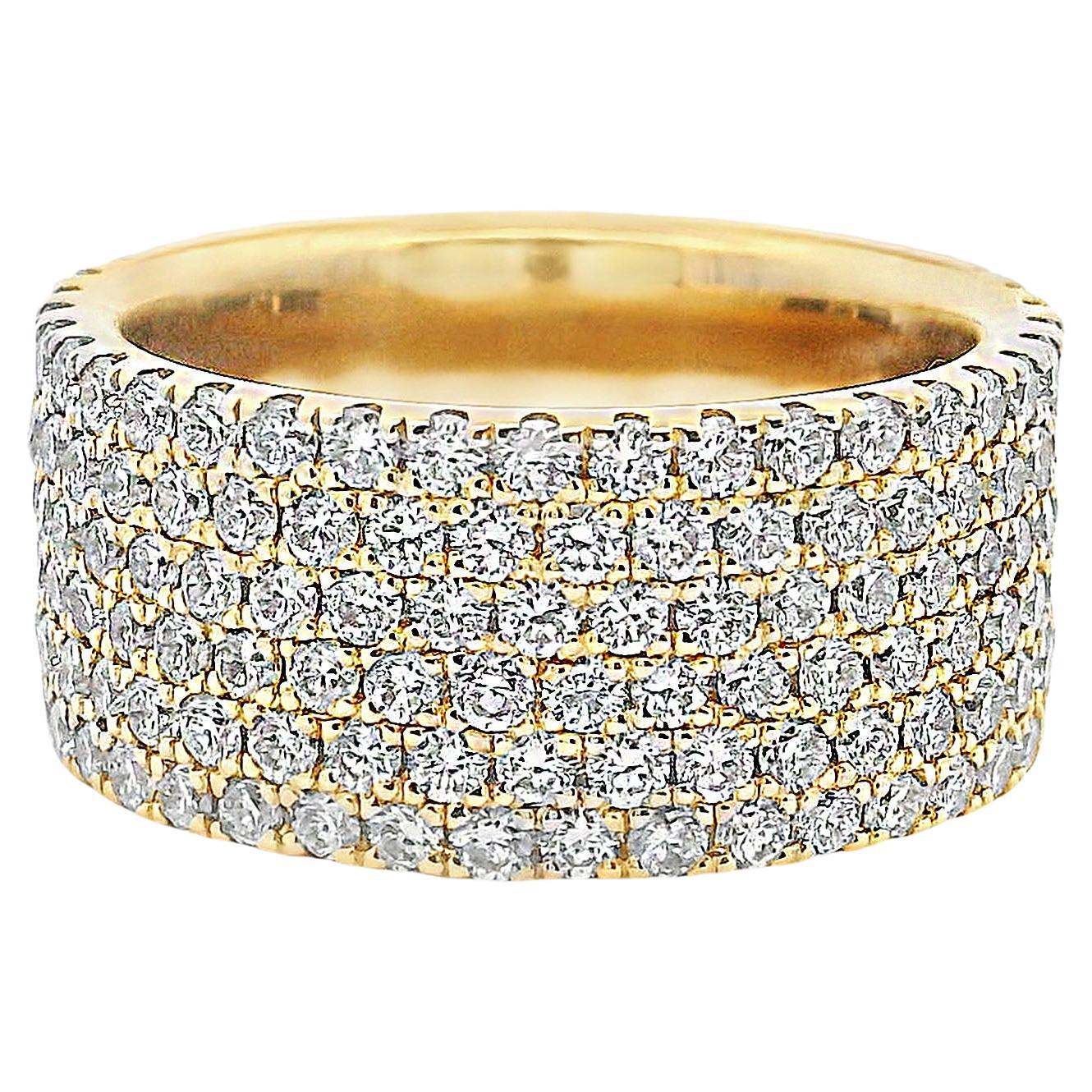 14K Yellow Gold 6 Row Diamond Eternity Ring For Sale at 1stDibs